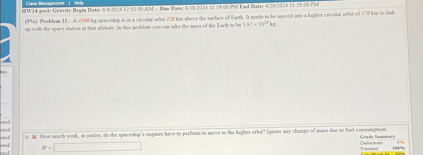 Solved Class Management I HelpHW14-post: Gravity Begin Date: | Chegg.com