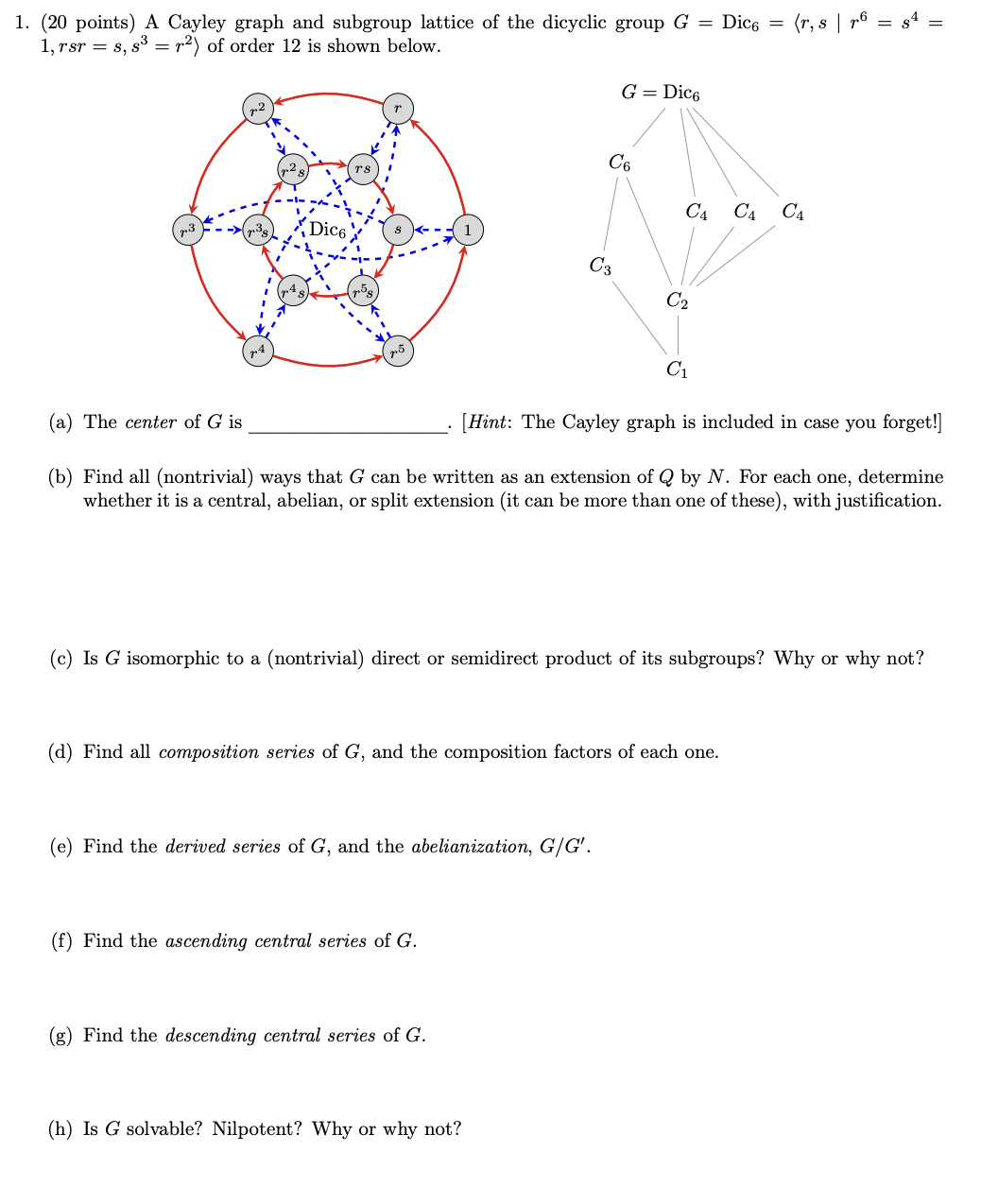 (20 ﻿points) ﻿A Cayley graph and subgroup lattice of | Chegg.com
