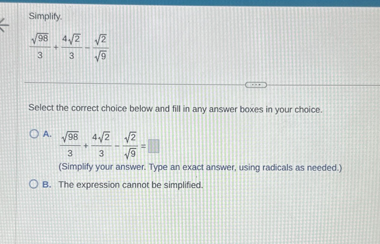 Solved Simplify.9823+4223-2292Select the correct choice | Chegg.com