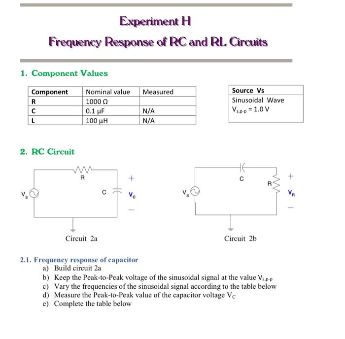 Experiment 11 Frequency Response of RC and RL | Chegg.com