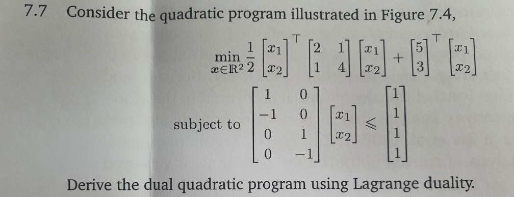 7.7 Consider the quadratic program illustrated in | Chegg.com