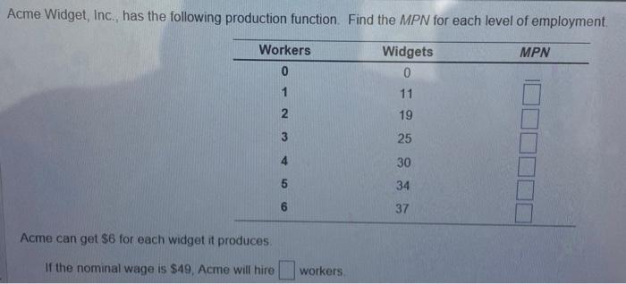 Solved Acme Widget, Inc., has the following production | Chegg.com