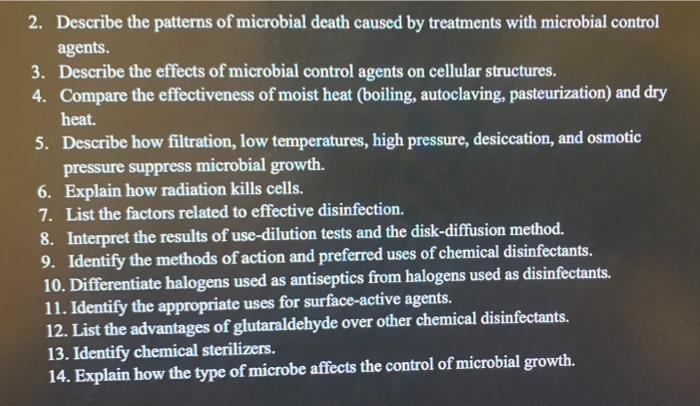 Solved 2. Describe the patterns of microbial death caused by | Chegg.com