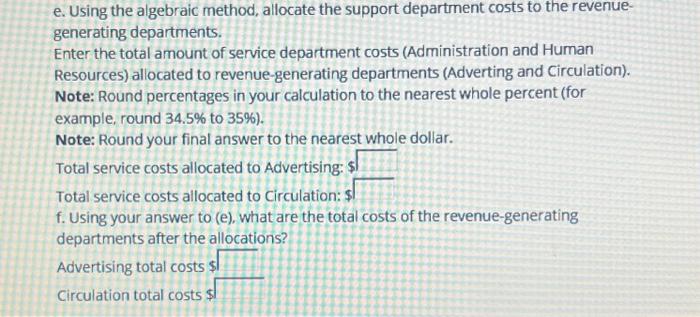 Solved 15. Comprehensive support department allocations | Chegg.com