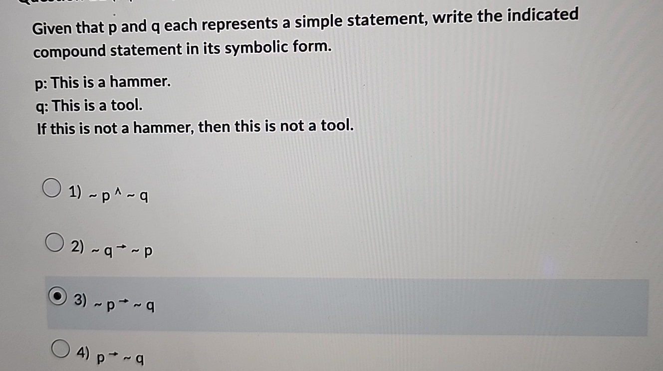 Solved Given that p ﻿and q ﻿each represents a simple | Chegg.com