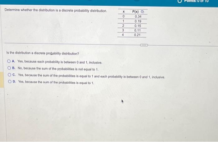 Solved Determine whether the distribution is a discrete | Chegg.com