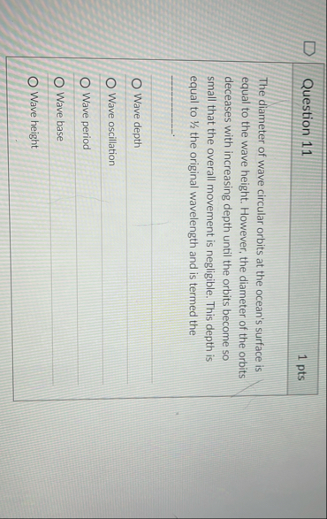 Solved Question 111 ﻿ptsThe diameter of wave circular orbits | Chegg.com