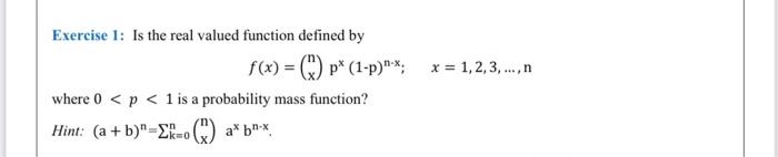 Solved Exercise 1: Is the real valued function defined by | Chegg.com