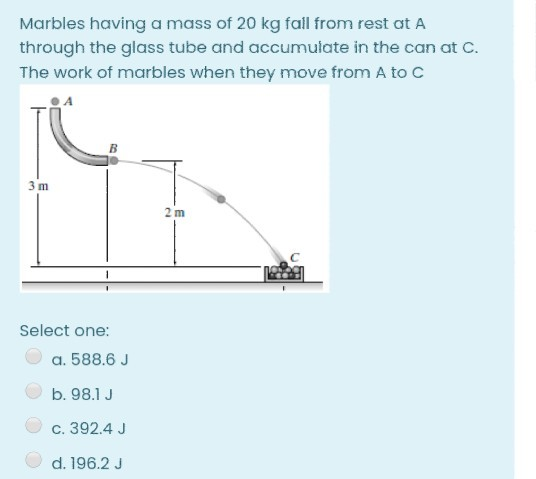 Solved Marbles having a mass of 20 kg fall from rest at A | Chegg.com