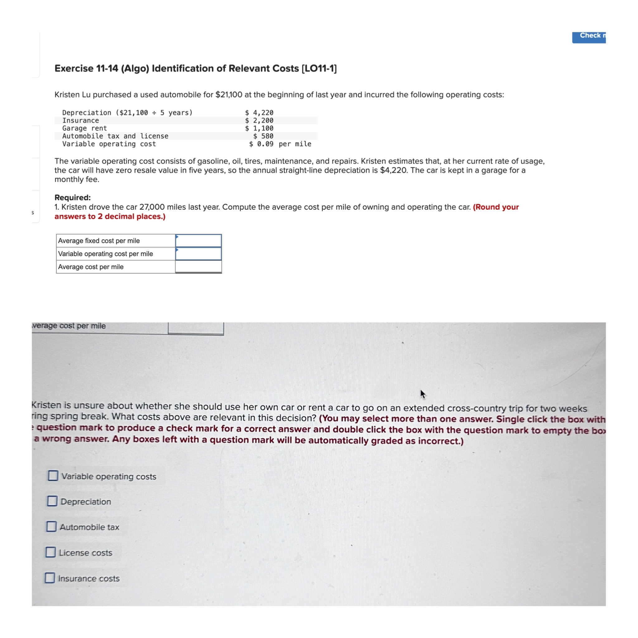 Solved Exercise 11-14 (Algo) ﻿Identification of Relevant | Chegg.com