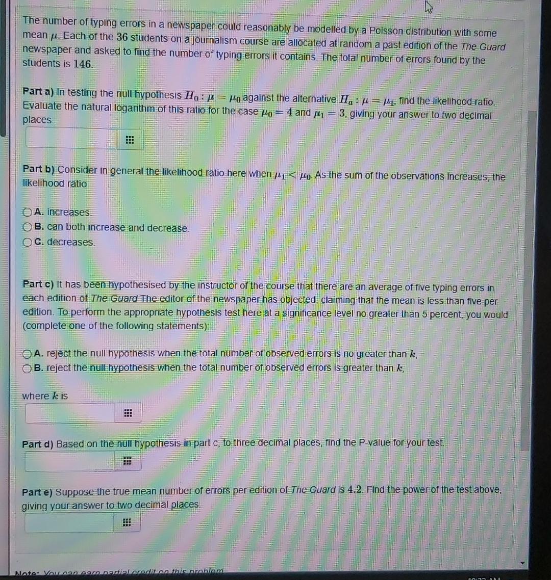 Solved The number of typing errors in a newspaper could | Chegg.com