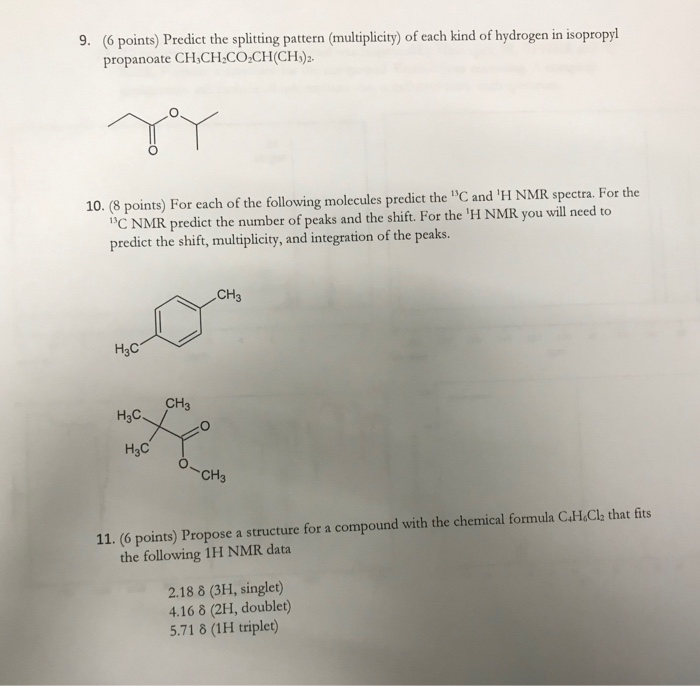 Solved 9. 6 points) Predict the splitting pattern | Chegg.com