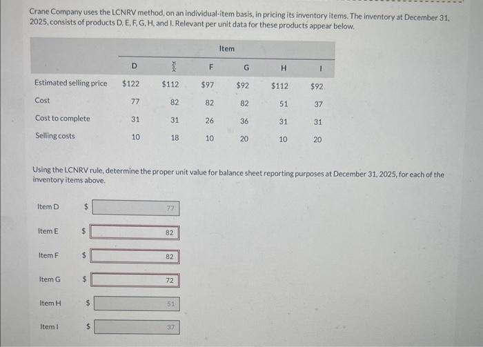 Solved Crane Company uses the LCNRV method, on an | Chegg.com
