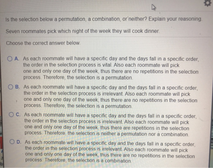 Solved ho Is the selection below a permutation, a | Chegg.com
