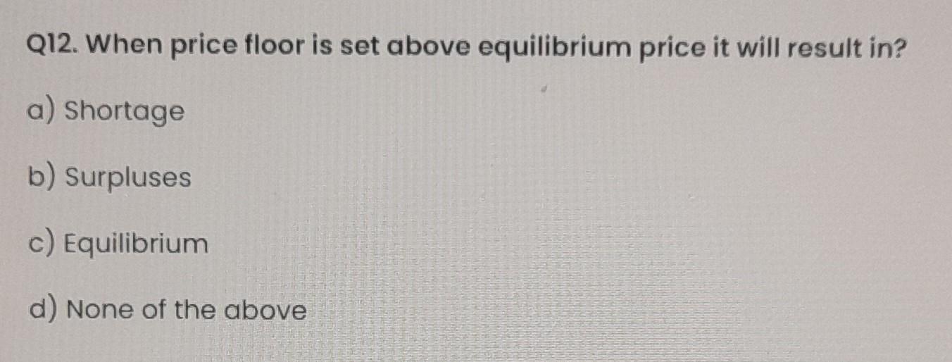 Solved Q12. When price floor is set above equilibrium price | Chegg.com