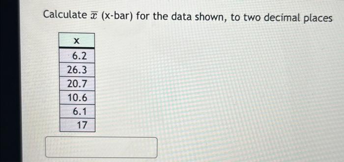 Solved Calculate xˉ (x-bar) for the data shown, to two | Chegg.com