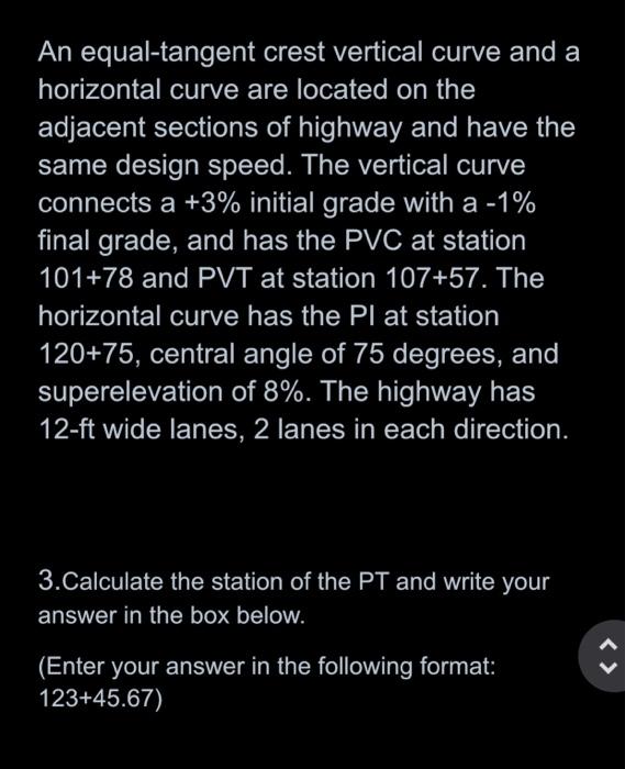 Solved An equal-tangent crest vertical curve and a | Chegg.com