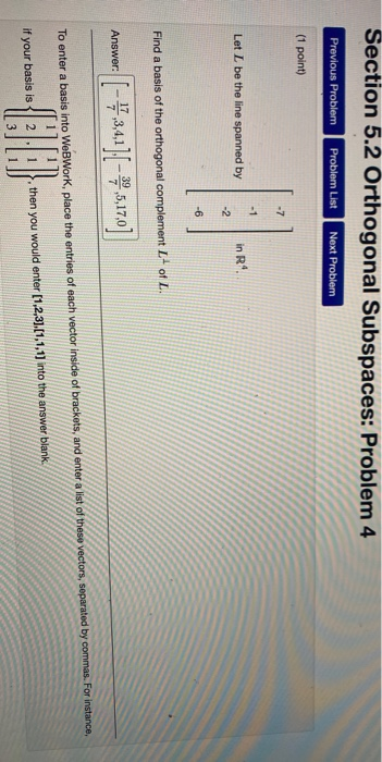 Solved Section 5.2 Orthogonal Subspaces: Problem 4 Previous | Chegg.com