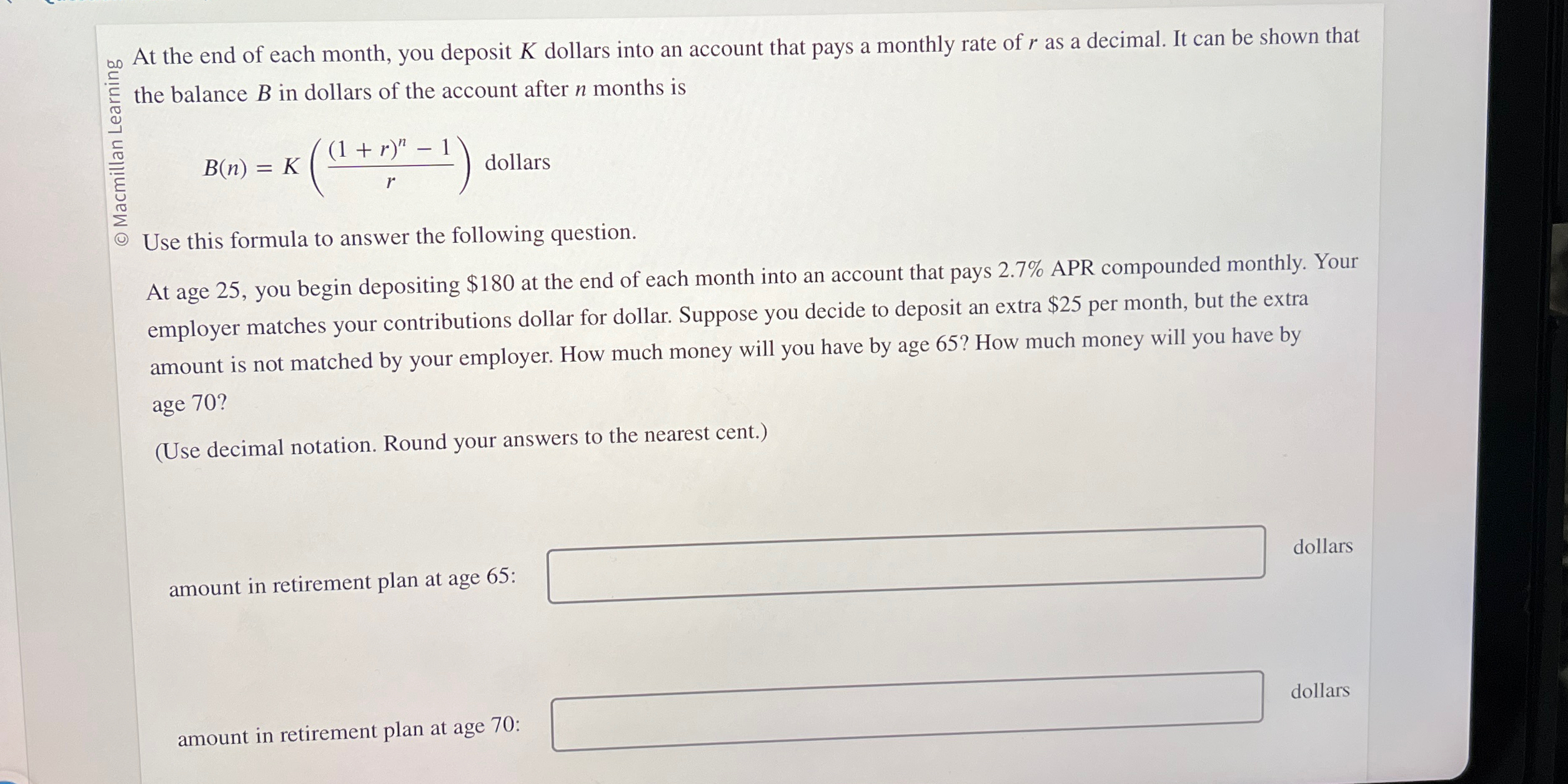 Solved bo At the end of each month, you deposit K ﻿dollars | Chegg.com
