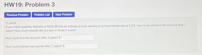 Solved HW19: Problem 3 Previous Problem Problem List Next | Chegg.com