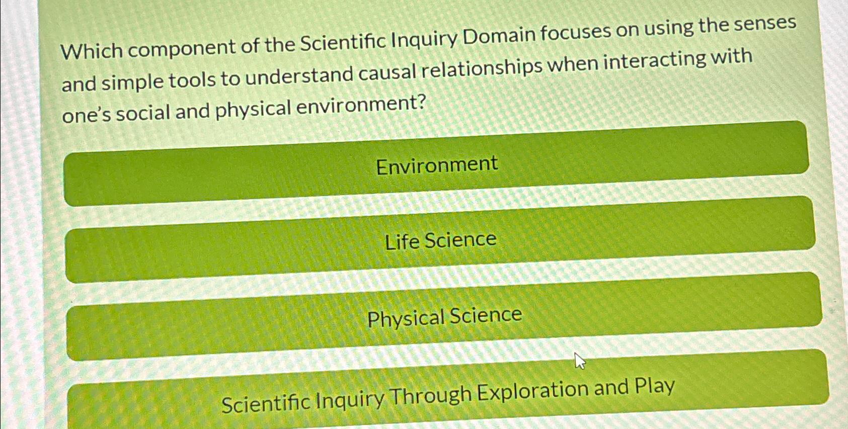 Solved Which component of the Scientific Inquiry Domain | Chegg.com
