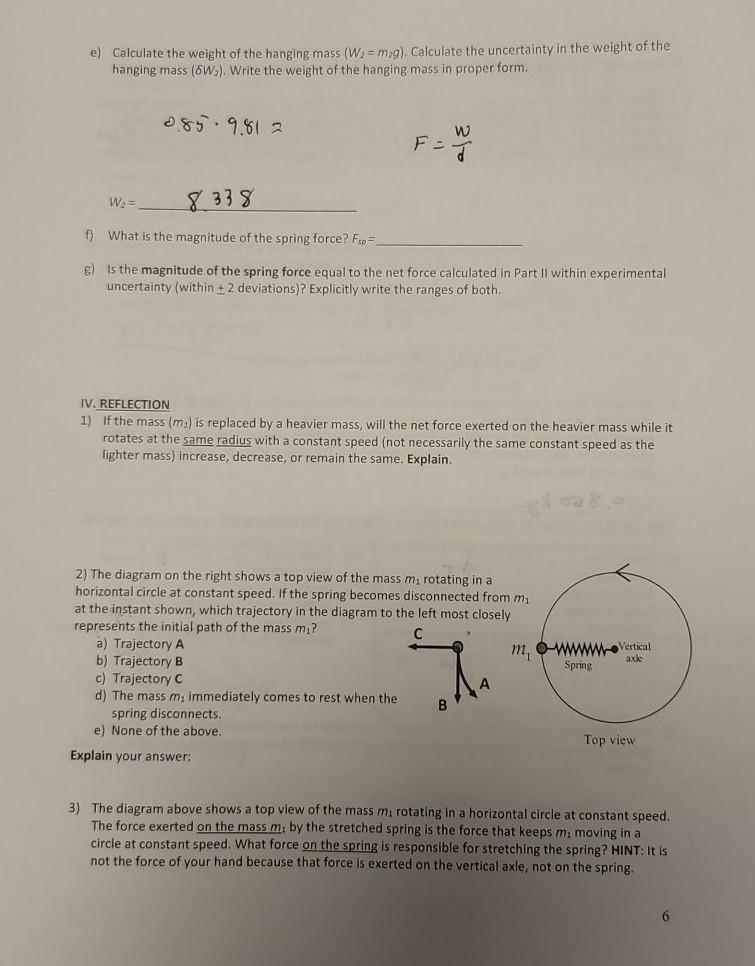Solved III. Determine the force exerted by the spring when | Chegg.com