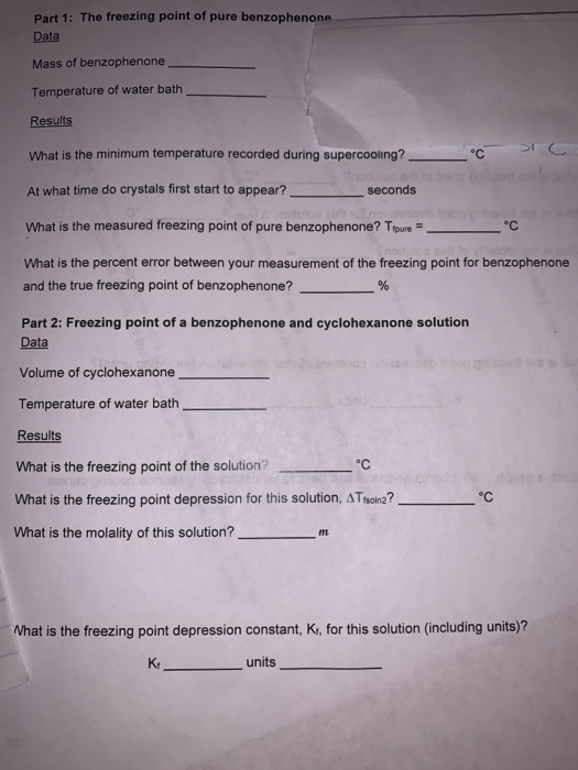 Part 1: The freezing point of pure benzophenone Data | Chegg.com