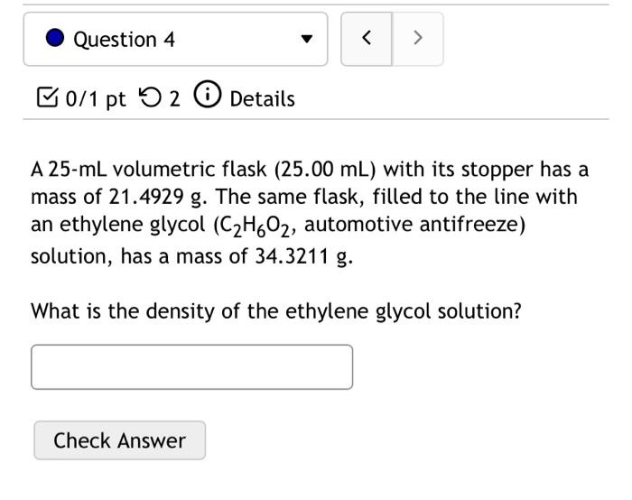 Solved A 25−mL volumetric flask (25.00 mL) with its stopper | Chegg.com