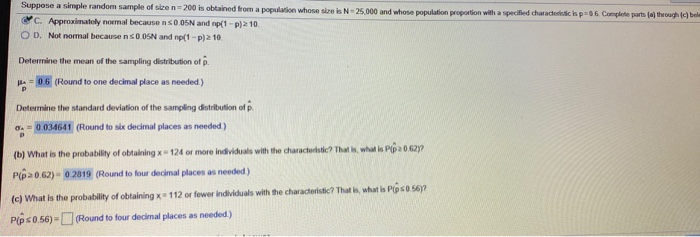 Solved Suppose a simple random sample of size n 200 is | Chegg.com
