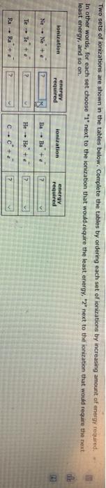 Solved Two sets of ionizations are shown in the tables | Chegg.com
