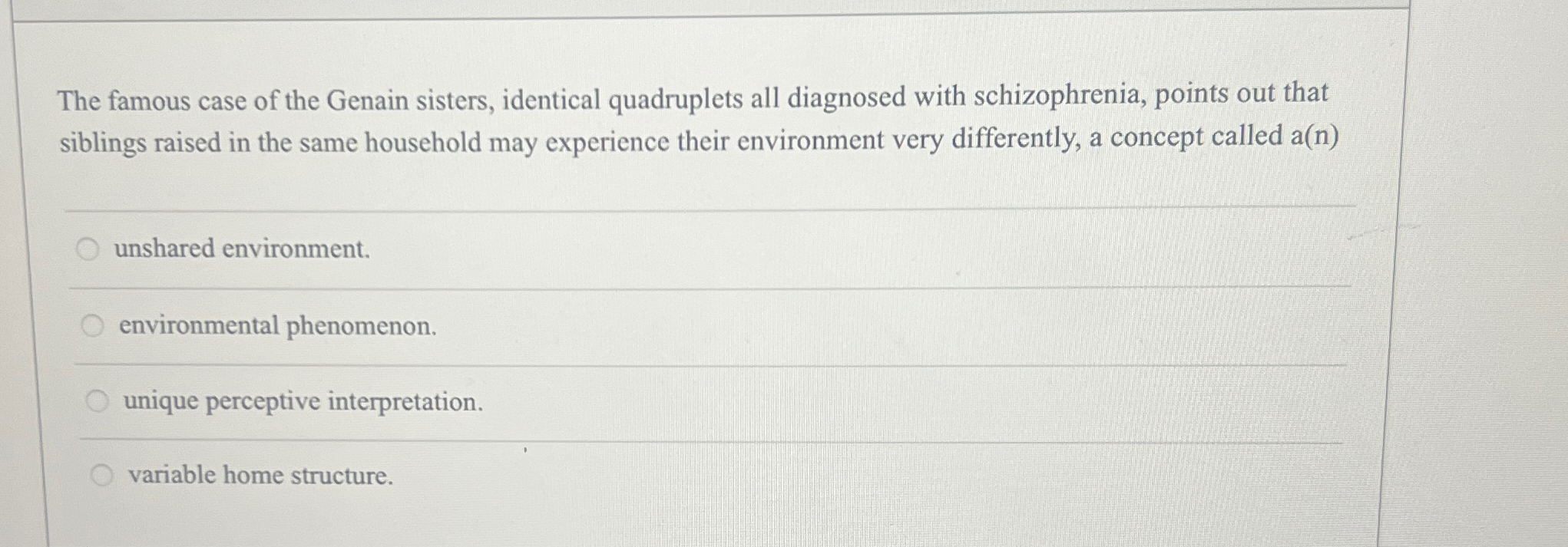 Solved The famous case of the Genain sisters, identical | Chegg.com