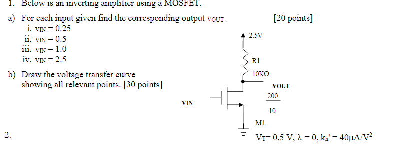 Solved Below is an inverting amplitier using a MOSFET.a) | Chegg.com