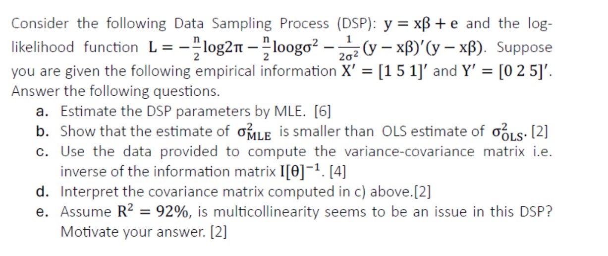 Solved Consider the following Data Sampling Process (DSP): | Chegg.com
