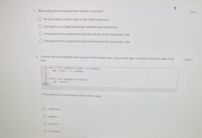Solved 5. When calling one constructor from another | Chegg.com
