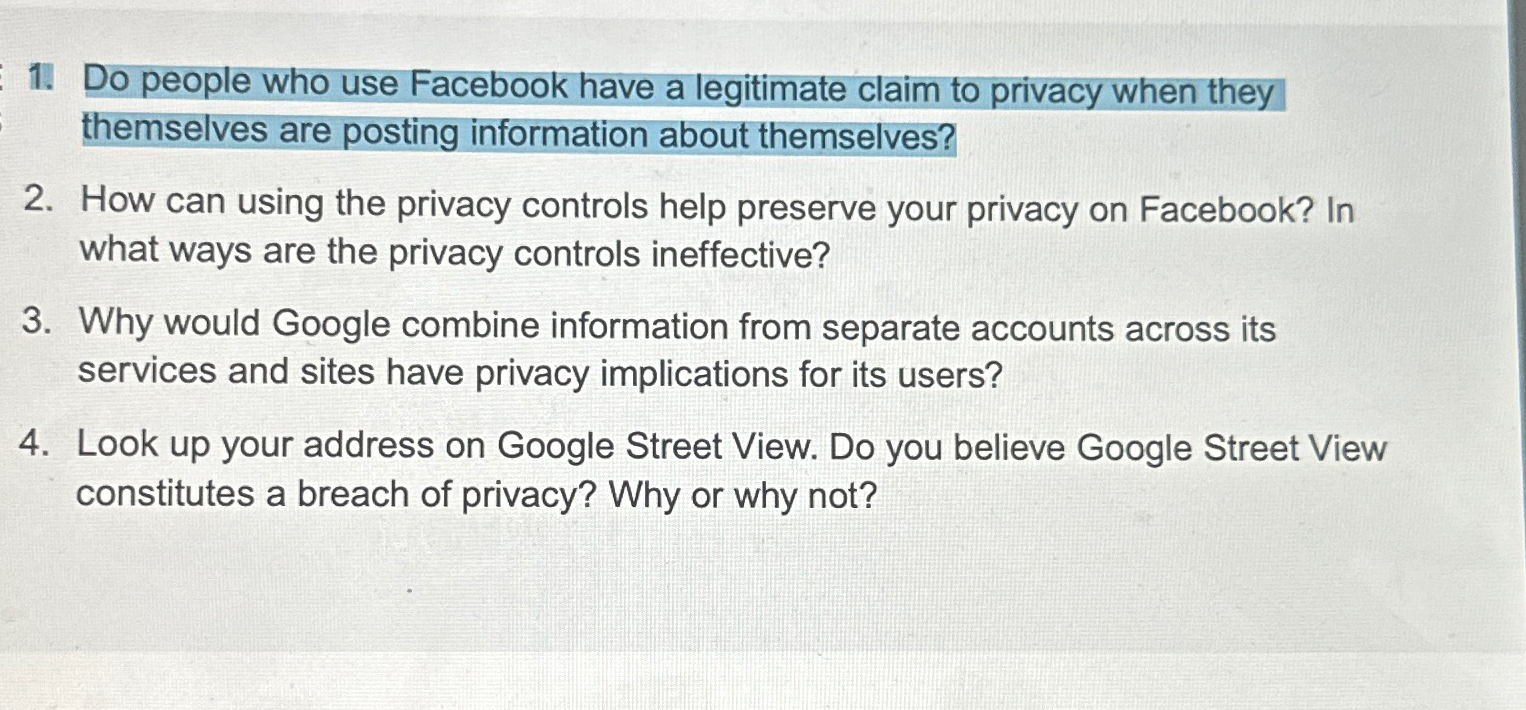 Solved Do people who use Facebook have a legitimate claim to | Chegg.com