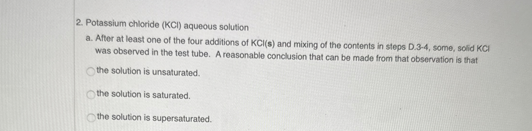 Solved Potassium chloride (KCl) ﻿aqueous solutiona. ﻿After | Chegg.com