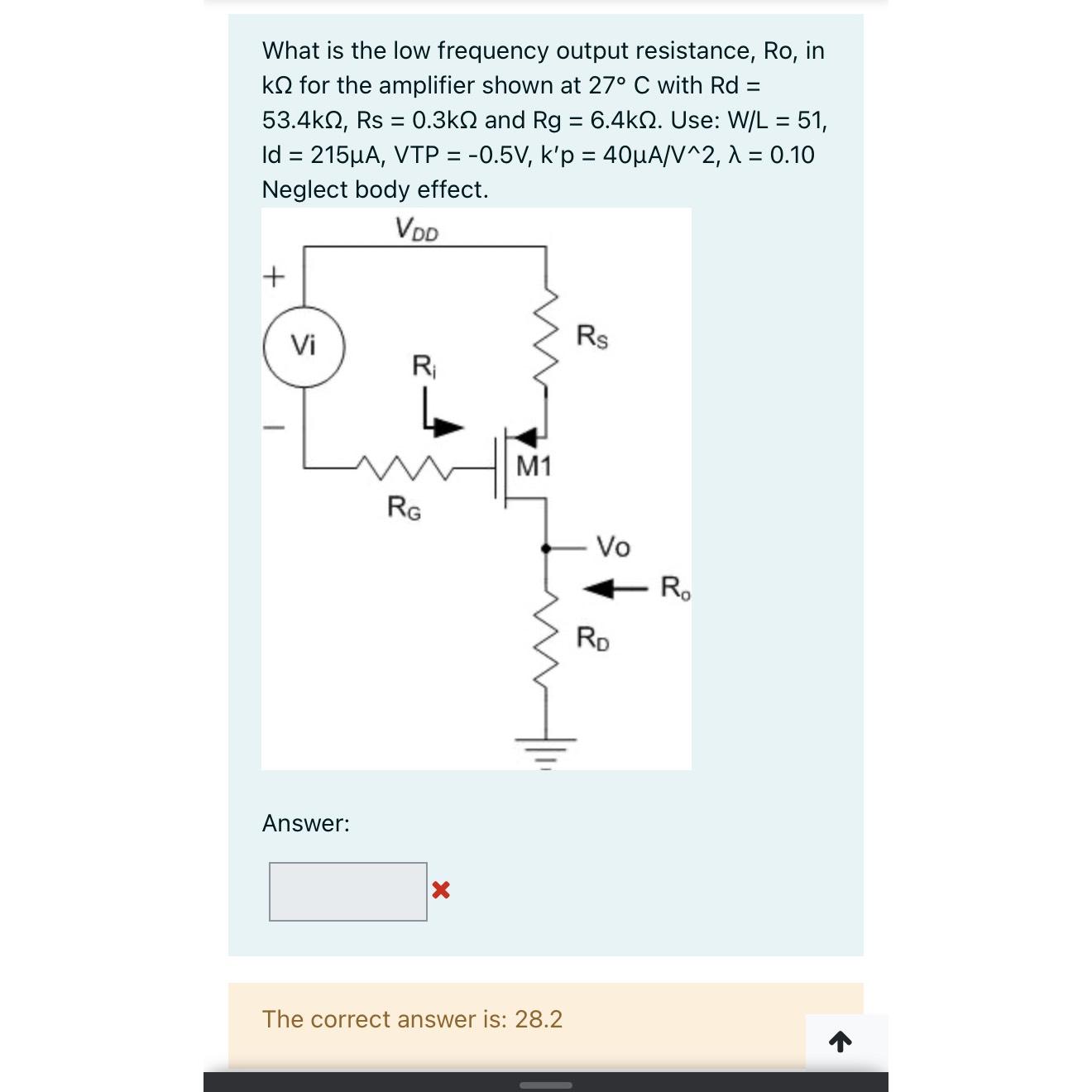 Solved What is the low frequency output resistance, Ro, ﻿in | Chegg.com