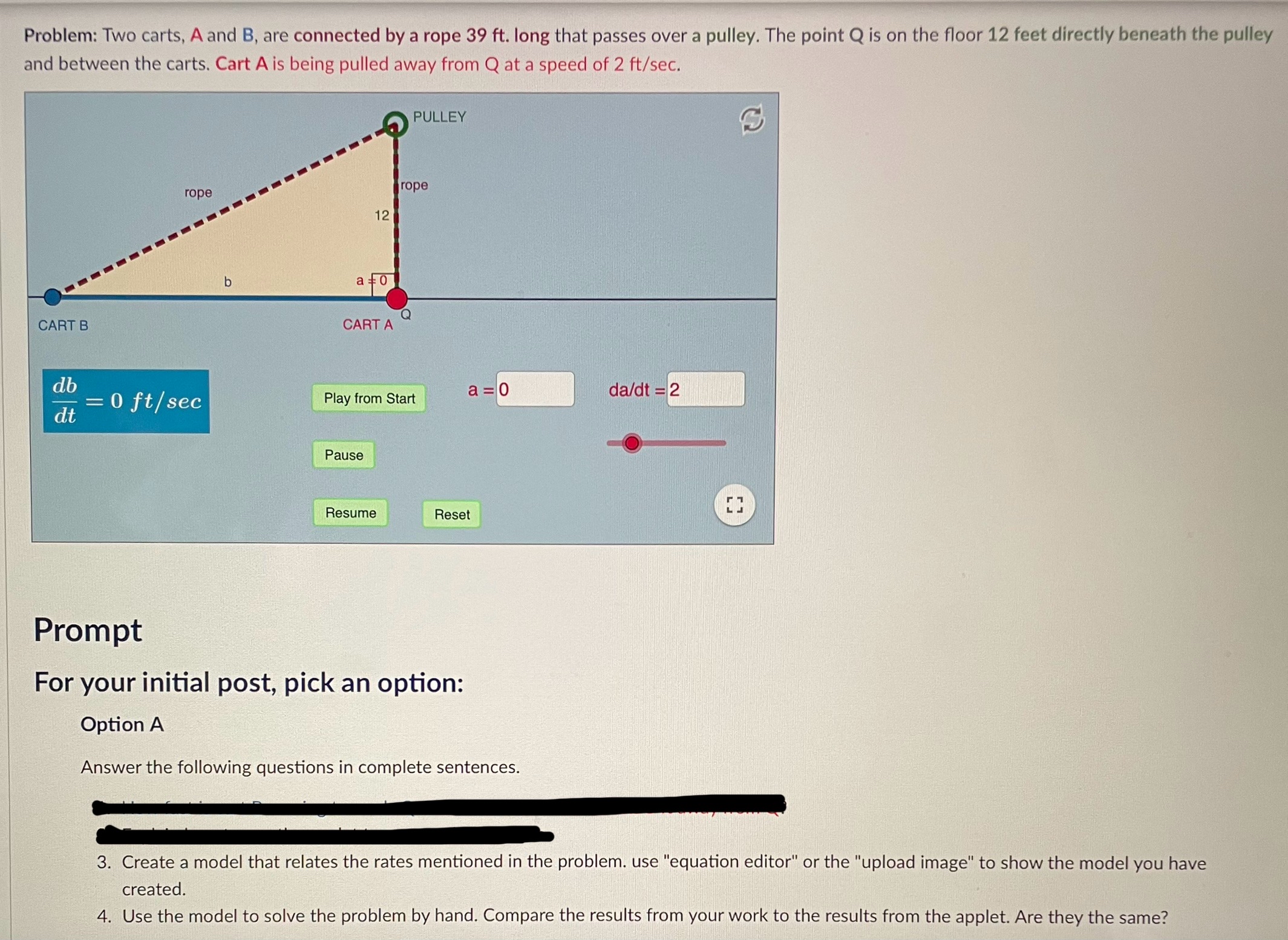 Problem: Two carts, A and B, ﻿are connected by a rope | Chegg.com