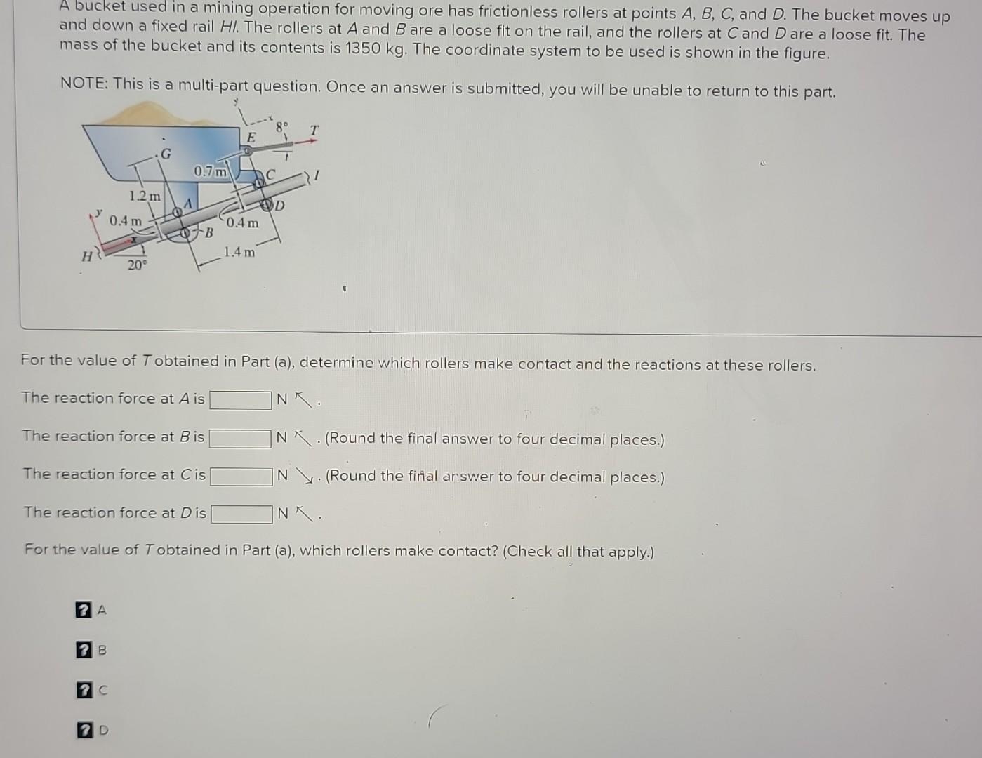 Solved A bucket used in a mining operation for moving ore | Chegg.com