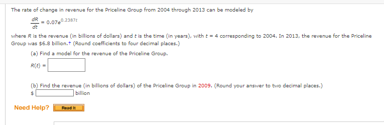 Solved The rate of change in revenue for the Priceline Group | Chegg.com