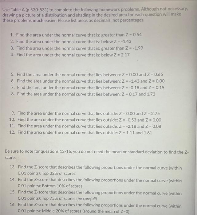 Solved Use Table A (p.530-531) to complete the following | Chegg.com