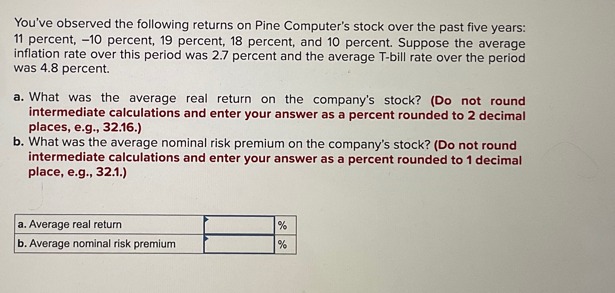Solved You've observed the following returns on Pine | Chegg.com