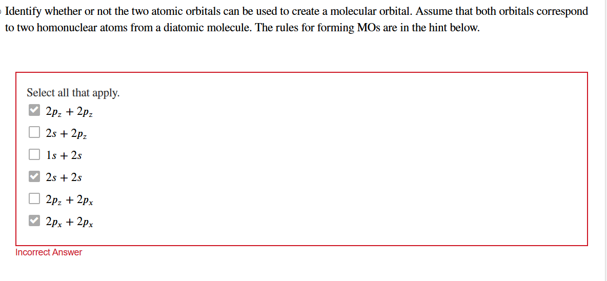 Solved Identify Whether Or Not The Two Atomic Orbitals Can