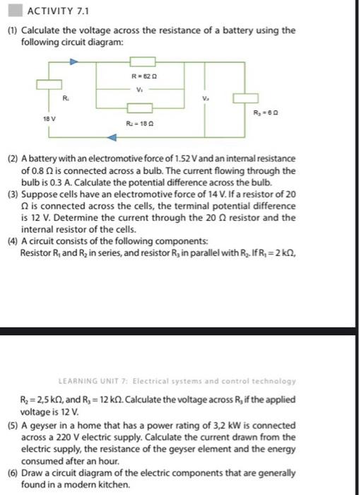 ACTIVITY 7.1 (1) Calculate the voltage across the | Chegg.com