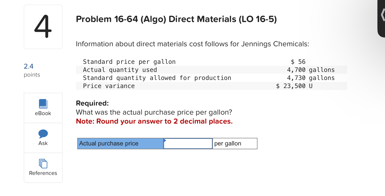 Solved 4Problem 16-64 (Algo) ﻿Direct Materials (LO | Chegg.com