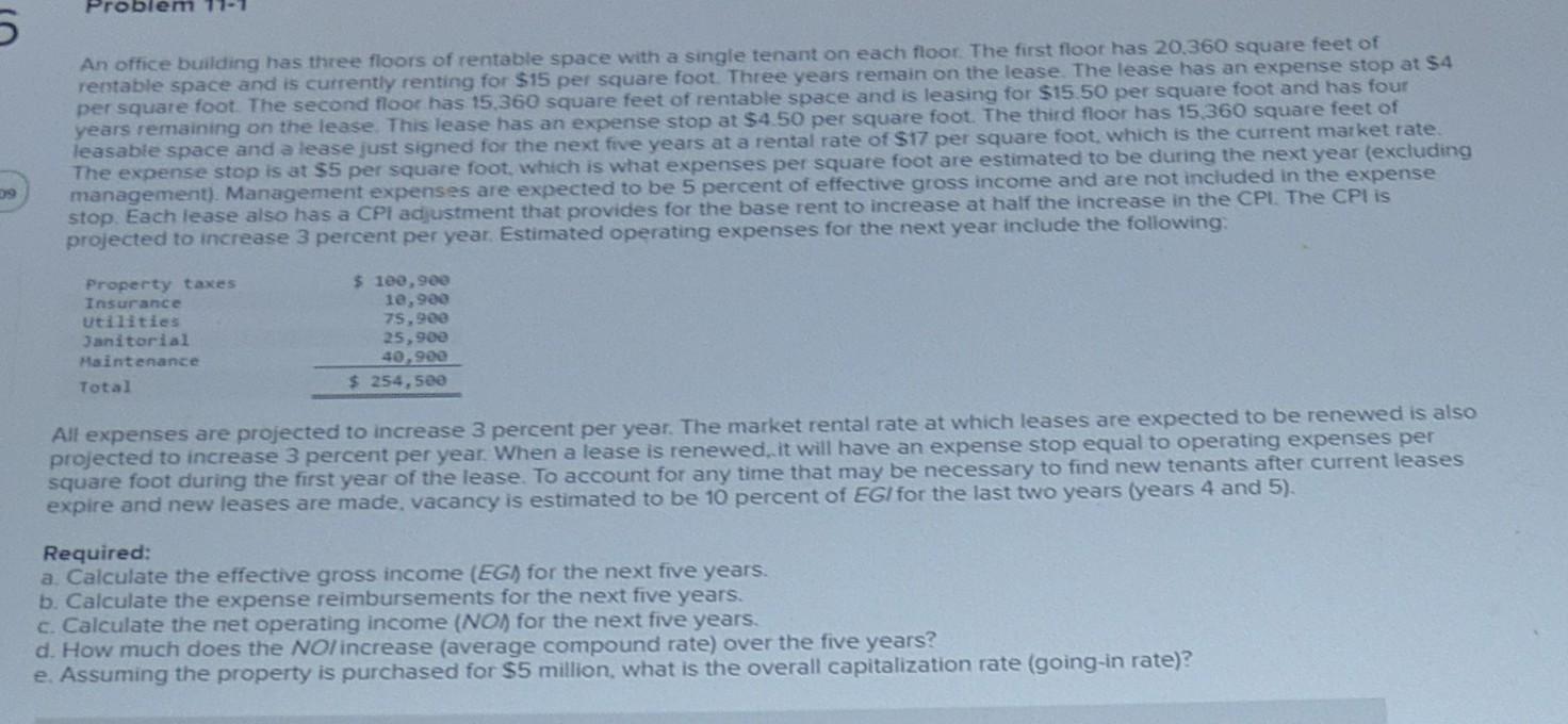 Solved An office building has three floors of rentable space | Chegg.com