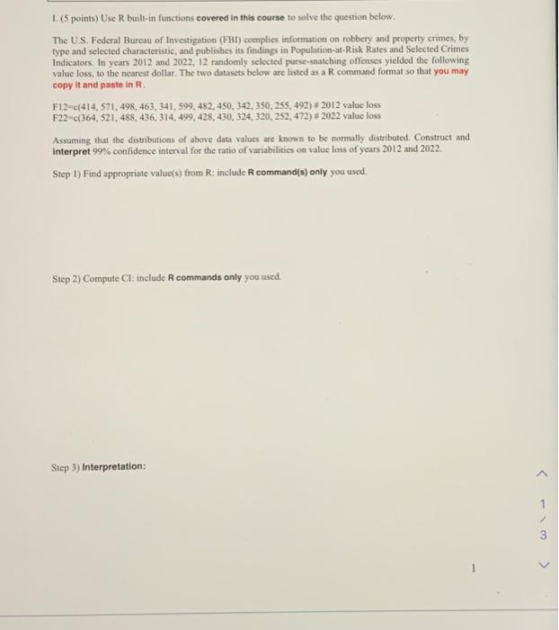 Solved I. (5 points) Use R built-in functions covered in | Chegg.com