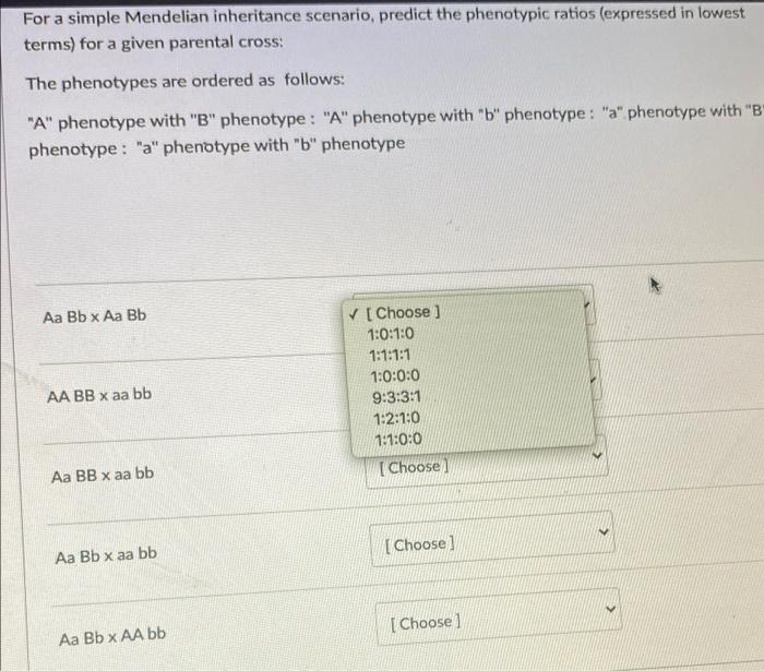 Solved For a simple Mendelian inheritance scenario, predict | Chegg.com