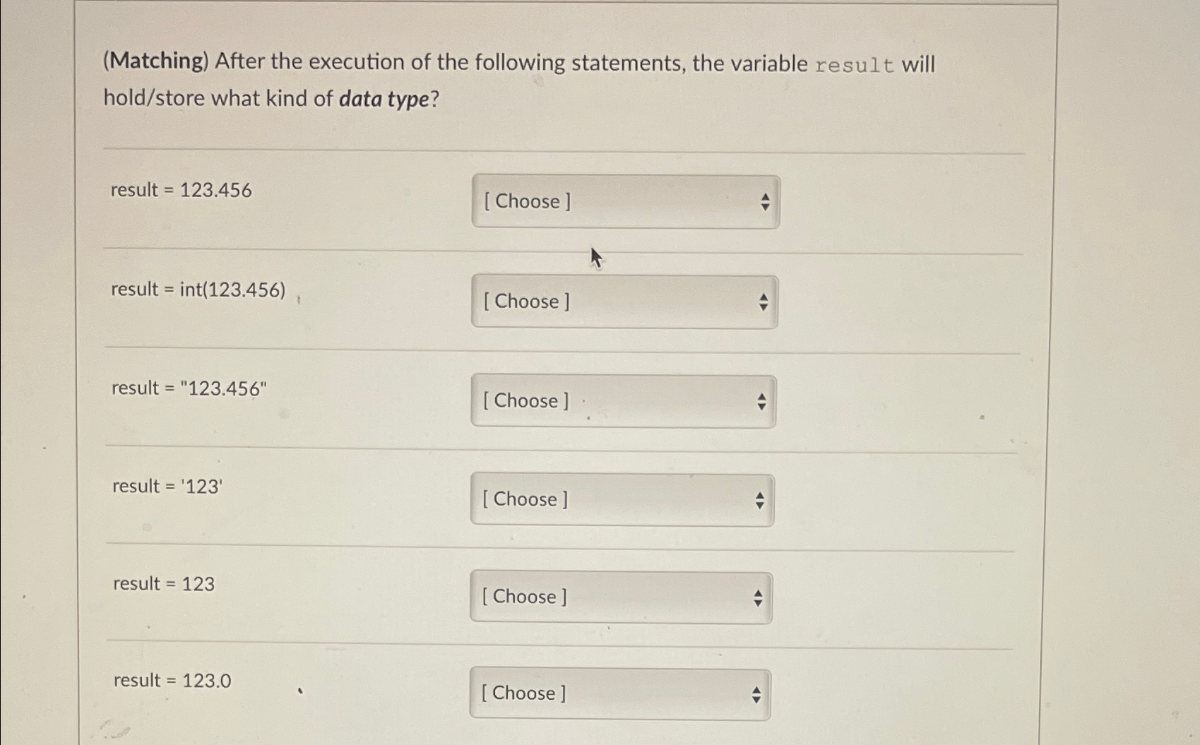 Solved (Matching) ﻿After the execution of the following | Chegg.com