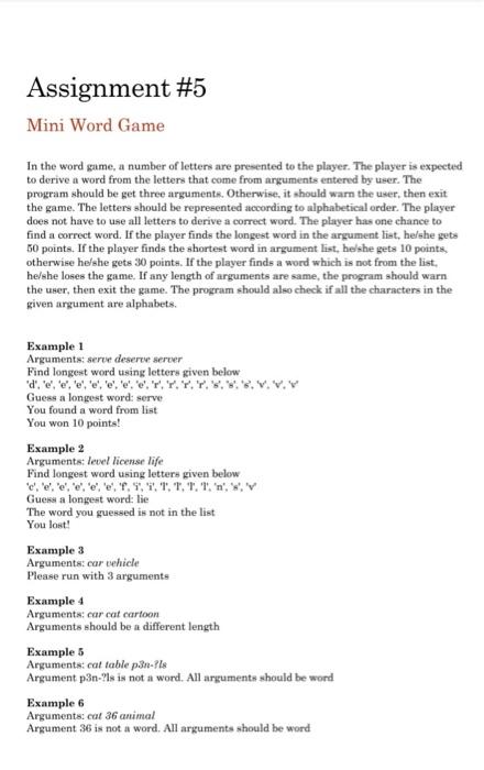 Solved Assignment #5 Mini Word Game In the word game, a | Chegg.com